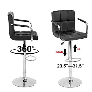 BestOffice Modern Bar Stool Set of 2 Barstools Armrest Height Adjustable Counter Stools Bar Chairs Swivel Bar Stool PU Leather Hydraulic Dining Room Chairs Home Kitchen Stools (Black)