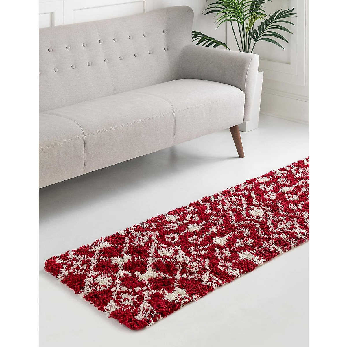 Unique Loom Moroccan Trellis Shag Collection Area Rug - Meknes (2' x 7' 1" Runner, Burgundy Red/ Ivory)