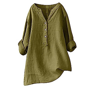 BLNVKOP Womens Long Sleeve Button Down Cotton Linen Shirt Blouse Loose Fit Blouse Tunic Tops