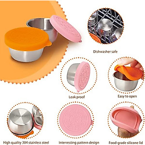 Stainless Salad Dressing Container to Go,6x1.7 oz Reusable Small Containers with Lids, Fits in Bento Box for Lunch,Stainless Steel Condiment Cup,Premium Silicone,Leakproof Dipping Sauce Cups