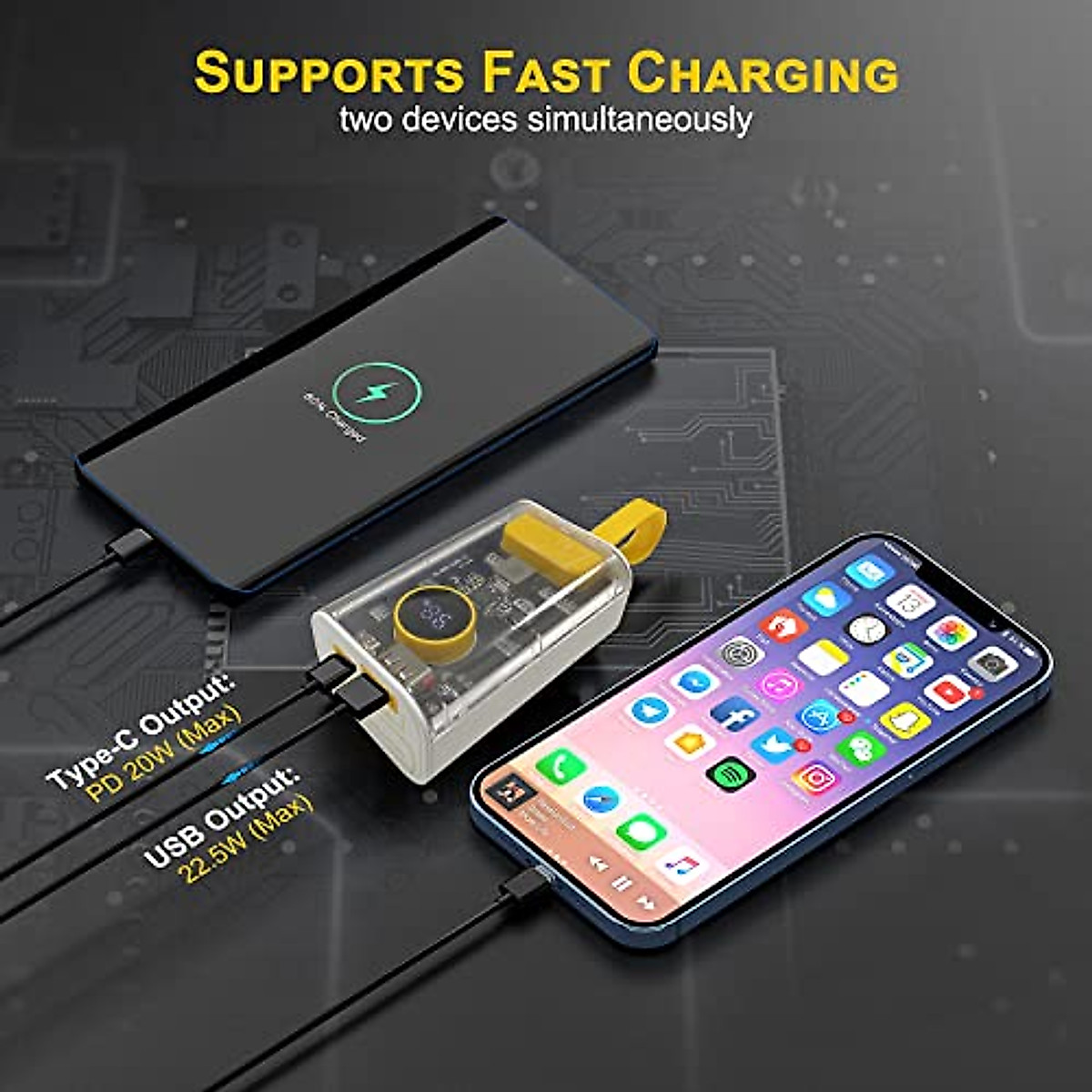 JYTIGV Portable Charger 10000mAh,22.5W Fast Charging Power Bank,Small External Battery Pack,Input/Output External USB C Portable Phone Charge for iPhone iPad Samsung LG Android Cellphone (White)