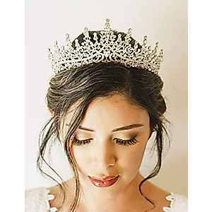 SWEETV Crystal Wedding Tiara for Women,Royal Queen Crown,Rhinestone Princess Tiara Hair Accessories for Quinceanera Pageant Prom Birthday Silver Audrey