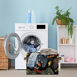 Sunnyhut Foldable Storage Box Bins with Handles,Game Handle Storage Basket - Decorative Cloth Organizer Storage Boxes for Home Office 14 * 10 * 8in