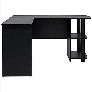 DESIGNSCAPE3D L-Shaped Computer Desk with 2-Tier Shelves, Right-Angle Corner Office Desk Wood - Black