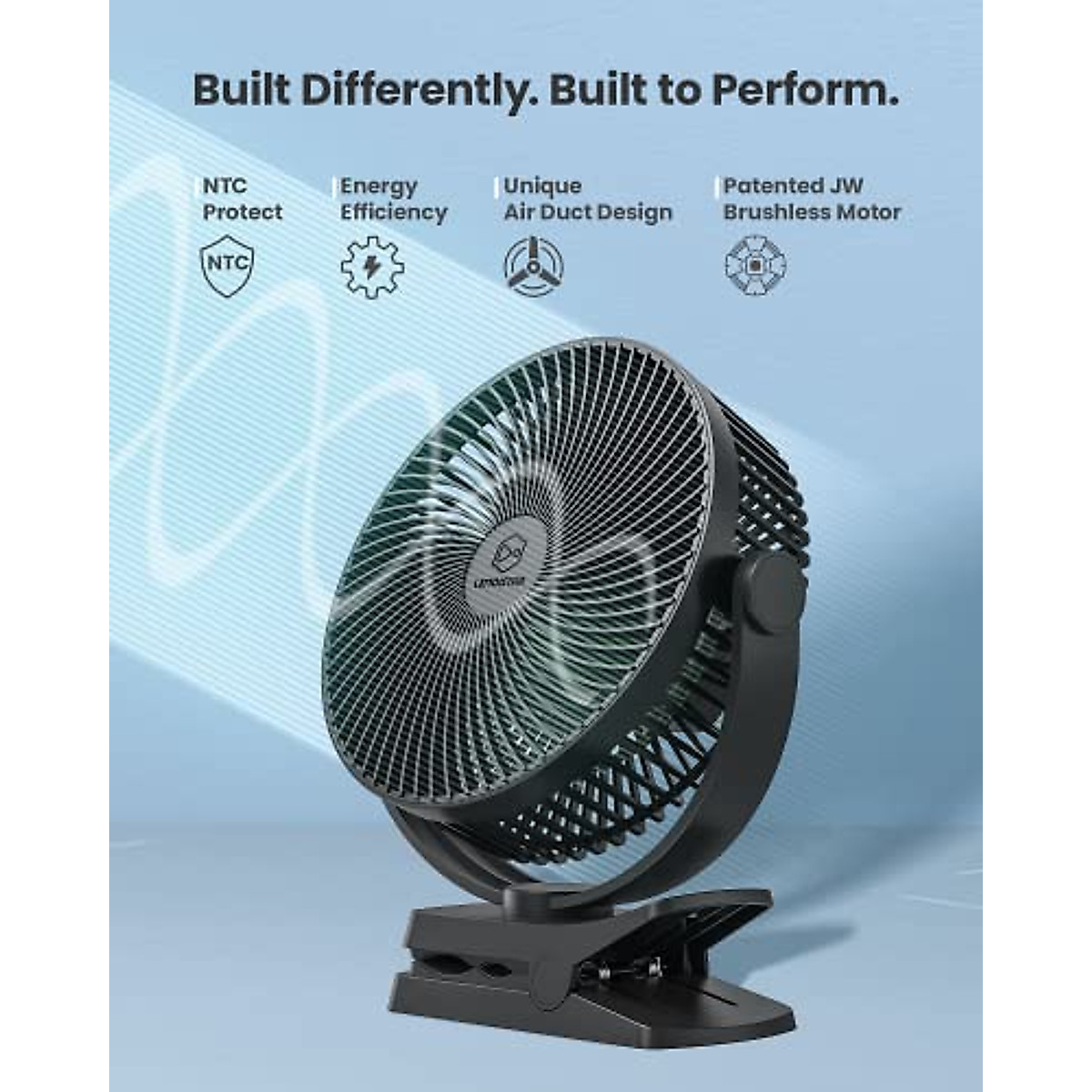 10000 mAh Battery Operated Clip on Fan with 4 Speeds,8 Inch, Max 38 Hrs, Rechargeable Stroller Golf Cart Fans,Quiet, Include Hook for Camping,Strong Wind, Personal Desk Fan, USB Powered,Black