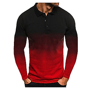 Online Shopping Long Sleeve Shirts for Men Casual Stylish Gradient Color Button Down Polo Shirt Muscle Fit Pullover Sweatshirts Big and Tall Button Down Shirts for Men Red M