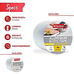 XFasten Super Waterproof Aluminum Butyl Tape, 4-Inch x 16-Foot, Aluminum Foil Tape with Butyl Rubber Adhesive for Window and Metal Roof Flashing, Patching and Gutter Leak Repair
