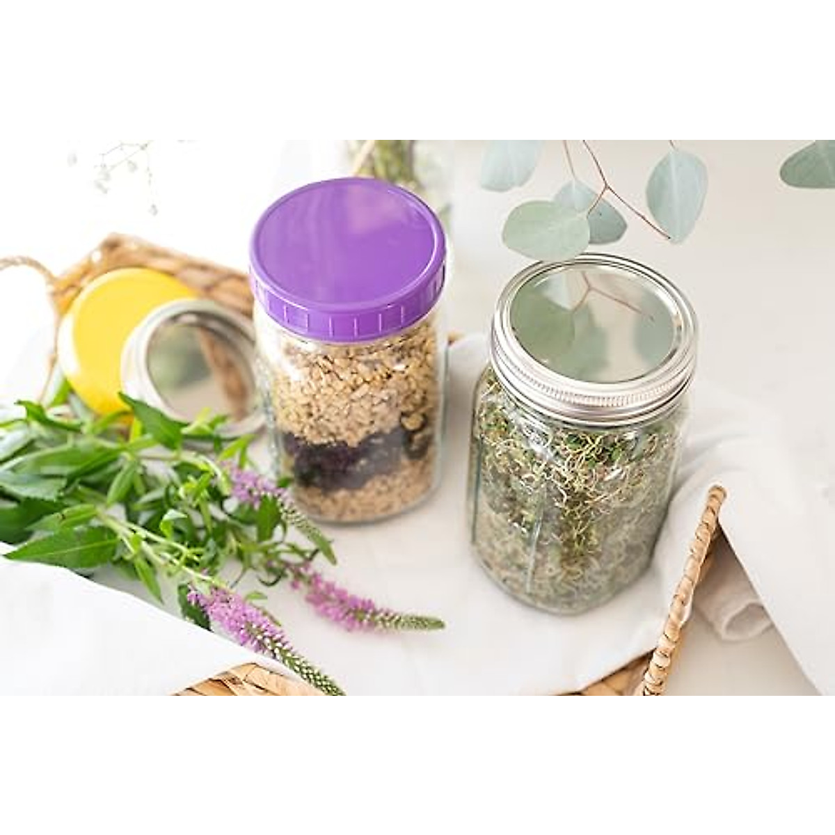 Mason Jars 32 oz (14pc Set) Multi-Purpose Wide Mouth Mason Jars 32 oz |Use Quart Mason Jars as Mason Jar Pitcher, Breastmilk Pitcher, 32 oz Mason Jars, Juice Pitcher or Canning Jars 32 oz -Leakproof