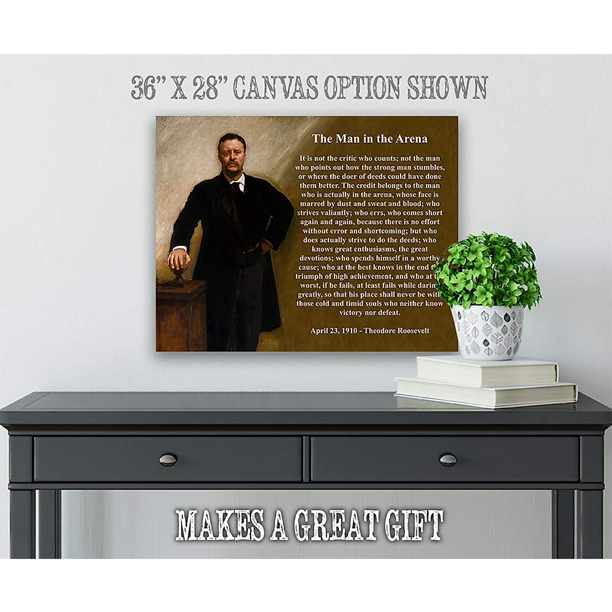 The Man in the Arena Print - Theodore Roosevelt Quote, Inspirational Home and Room Wall Decor, Motivational Poster Gifts, Men's Bedroom Decor, Choose Unframed Poster or Canvas Art Prints