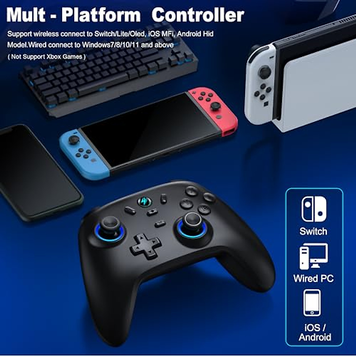 Wireless Switch Pro Controller for Nintendo Switch Controller/Lite/OLED, Hall Effect Wired PC Joysticks-LED Wireless iOS/Android Remote/Programmable Nintendo Switch Accessories Interactive Gaming Figures
