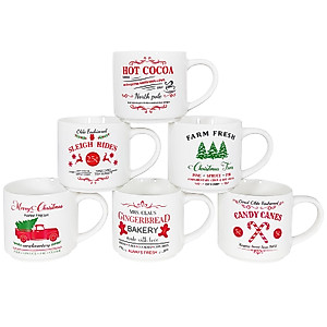 QIKSION Christmas Mug Set of 6, 16oz Hot Cocoa Ceramic Christmas Coffee Mugs, Stackable Holiday Chocolate Mugs as Christmas Gifts for Family, Friends and Colleagues