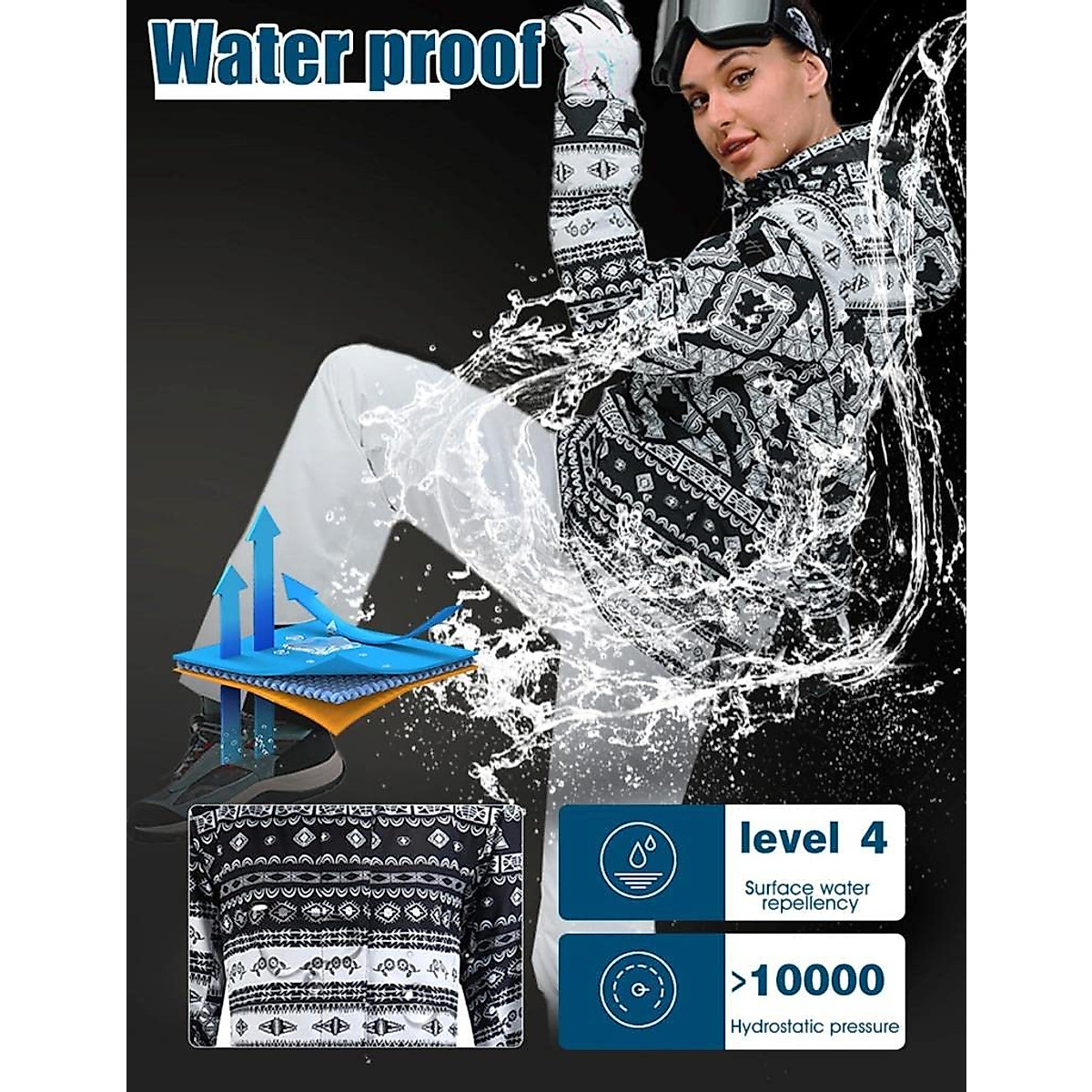 RIUIYELE Women's Ski Suit Windproof Waterproof Snowboard Colorful Printed Ski Jacket and Pants Set (Style8, M)