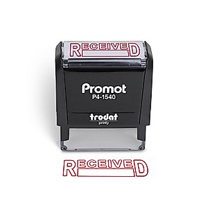 Promot Received Self Inking Rubber Stamp - Refillable Received Stamper - Business, Bookkeeping, Ordering, Accounting, Work, Office Stamps - Red Ink