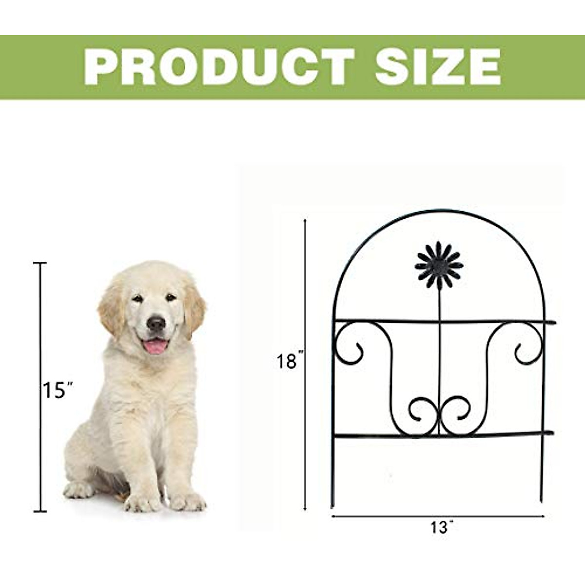 VOTENVO Decorative Garden Fence 18”x 13”x 4 Panel, Iron Fence Garden Landscape Edging Lawn Border Decorative Gardening Fence for Flower Bed, Pets, Outdoor (4 Pack-Black) (18in x 7ft)