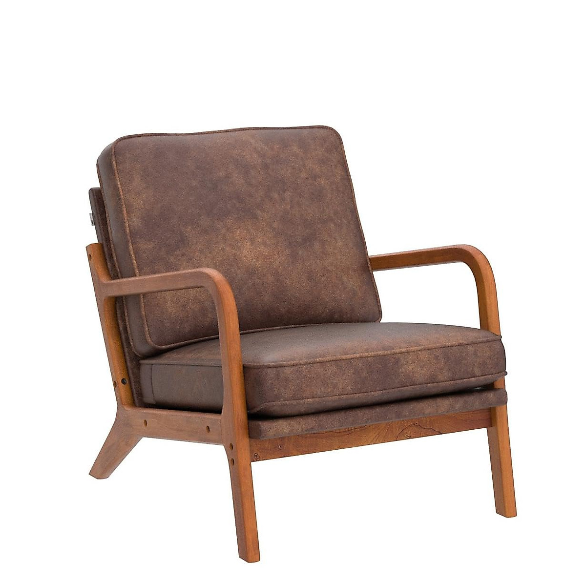 KINFFICT Upholstered Mid Century Accent Chair, Comfy Lounge Armchair with Thicken Cushion, Modern Wooden Arm Chair, Sturdy Reading Chair for Living Room, Bedroom, 300 LBS Weight Capacity, Coffee