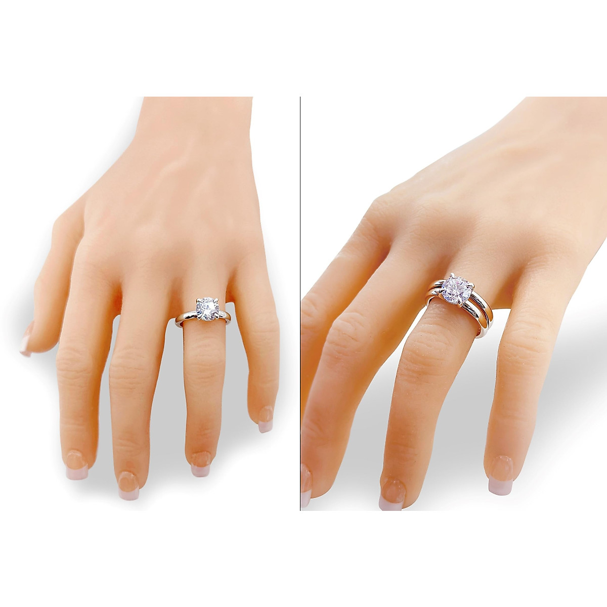 Central Diamond Center VOGUE 4 Prong Round Silver Solitaire Engagement Wedding Ring - 9mm (3.00ct) - Platinum Plated - Size 7