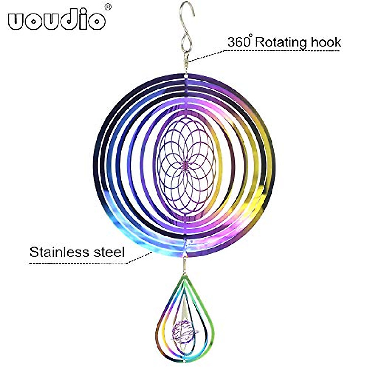UOUDIO Stainless Steel Wind Spinner- 3D Indoor Outdoor Garden Decoration Crafts Ornaments (Dreamcatcher)