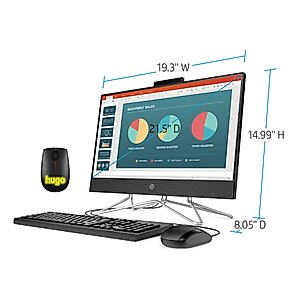 HP 2020, 22 All-in-One Desktop Computer 21.5 FHD Touchscreen/AMD Ryzen 3 3250U/ 8GB DDR4 RAM/ 1 TB HDD/DVD-Writer/AC WiFi/HDMI/Bluetooth/Black/Windows 10 Home with Hugo Mouse (Renewed)