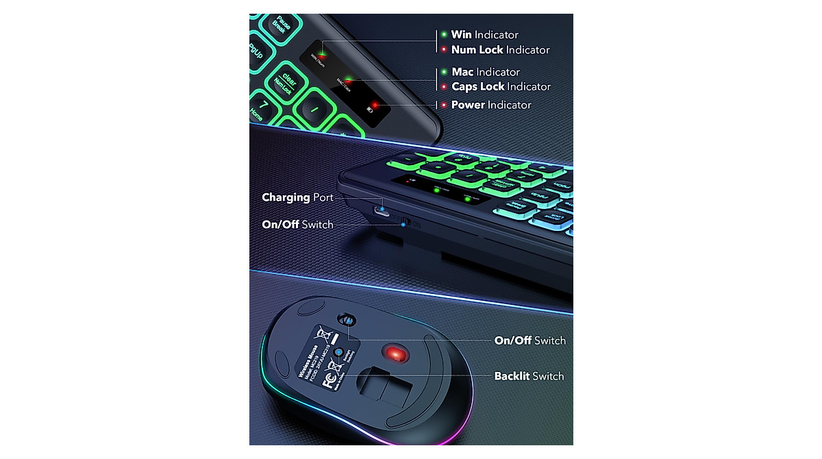 Wireless Backlit Keyboard and Mouse Combo - Rechargeable & Quiet