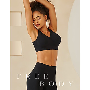 Womens Sports Bras, Yoga Comfort Seamless Stretchy Sports Bra for Women 3 Pack Black