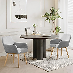 YEEFY Mid Century Modern Dining Chairs Set of 2 & 4 & 6 Comfy Accent Chair Upholstered Kitchen Dining Living Room Chairs for Bedrooms Waiting Room Home Arm Desk Chair No Wheels (Gray, 2)