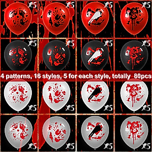 80 Pcs Halloween Balloons 12 Inch Blood Splatter Horror Movie Balloons Halloween Birthday Party Decorations Horror Themed Bloody Latex Balloons for Scary Halloween Supplies Decor, 4 Styles