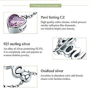 Love Statement Wedding Band Rings Sterling Silver Pink Crystal Cubic Zirconia Adjustable Tassel Link Chain Stackable Eternity Promise Ring for Women