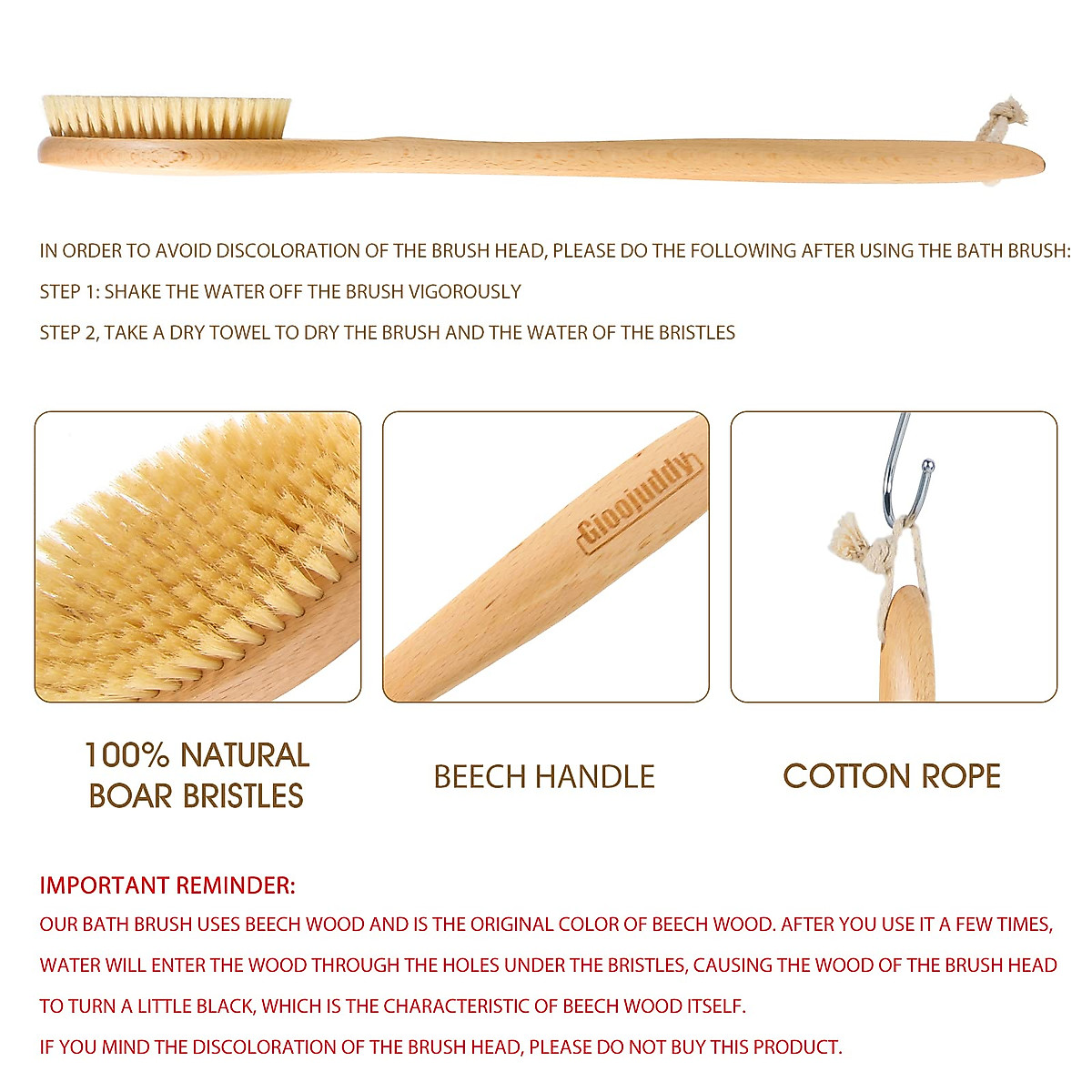 Bath Brush 19.7inch Long Handle Bristle Body Scrubber, Exfoliating Shower Brush Improve Skin's Health Beauty, Back Brush for Men& Women &Elderly