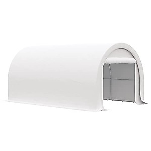 Outsunny 10' x 16' Carport, Heavy Duty Portable Garage Storage Tent with Large Zippered Door, Anti-UV PE Canopy Cover for Car, Truck, Boat, Motorcycle, Bike, Garden Tools, Outdoor Work, White