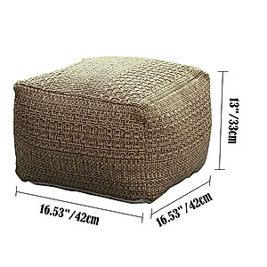 HEGZA Square Pouf Ottoman Cover, Soft Knitted Cotton Linen Cube Bean Bag Chair, Decorative Footrest, Casual Footstool, Storage Solution for Bedroom Living Room Brown