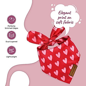 LunaMarie - Luxury Cat and Dog Bandanas - Hearts Designs | Premium Silky Poly Fabric | 100% Handmade Custom Shape Valentine's Day Dog Bandana Multiple Sizes (Evie Hearts, Small)