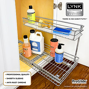 Lynk Professional® Slide Out Under Sink Cabinet Organizer - Sliding Storage for Inside Kitchen Cabinet or Under Sink - 11.5 in. wide x 18 inch deep - Chrome