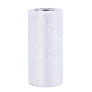 Senkary Glitter Tulle Roll Sparkling Tulle Ribbon Fabric Tulle Spool for Wedding Decoration Gift Wrapping, 6 Inch by 25 Yards (White)