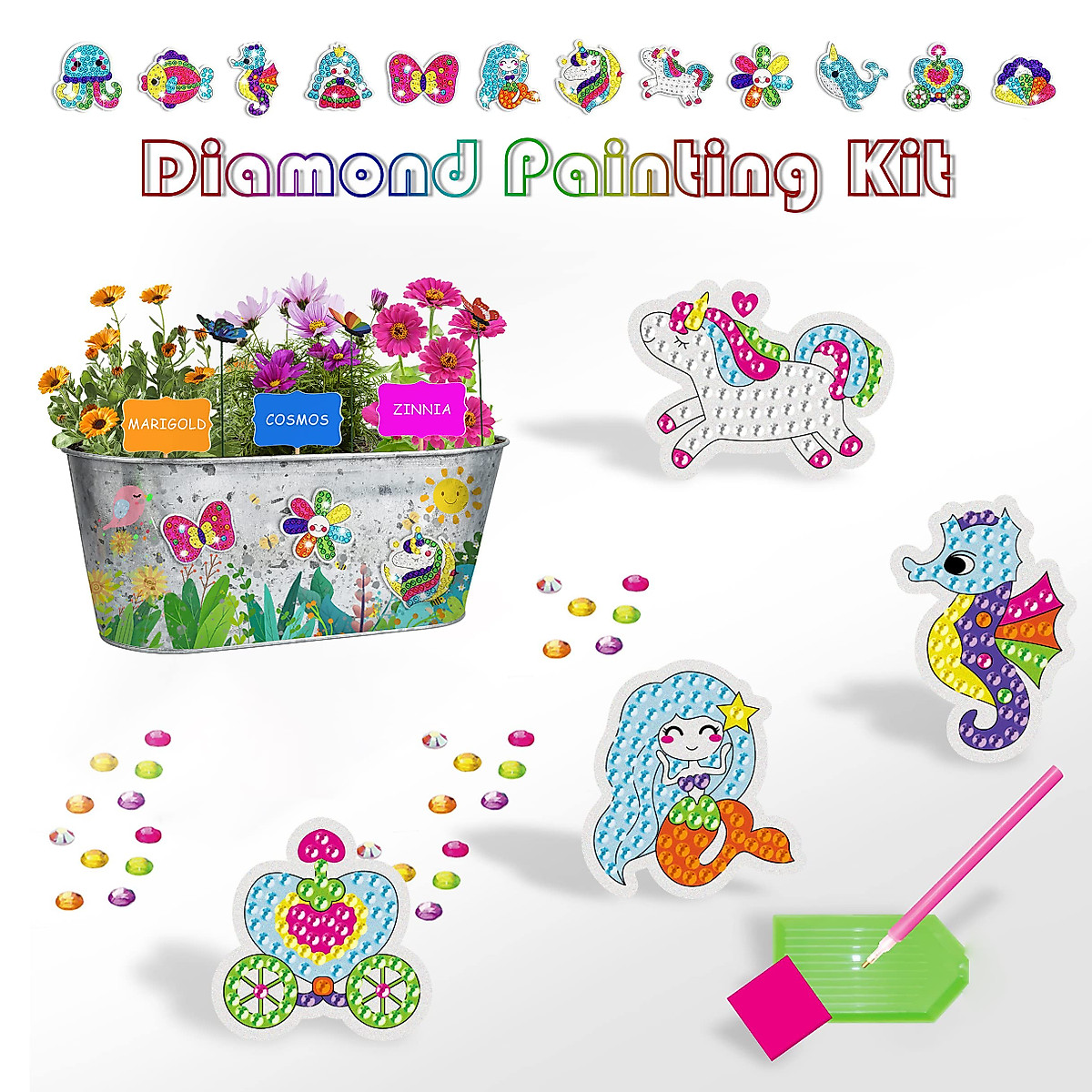 Paint & Plant Flower Growing Kit & Diamond Painting Kit for Kids - Best DIY Craft Gifts for Boys & Girls Age 6,7,8-12 Years Old - Gardening Kit Gifts - Best Art & Craft Gifts for Kids - Best DIY Gifts