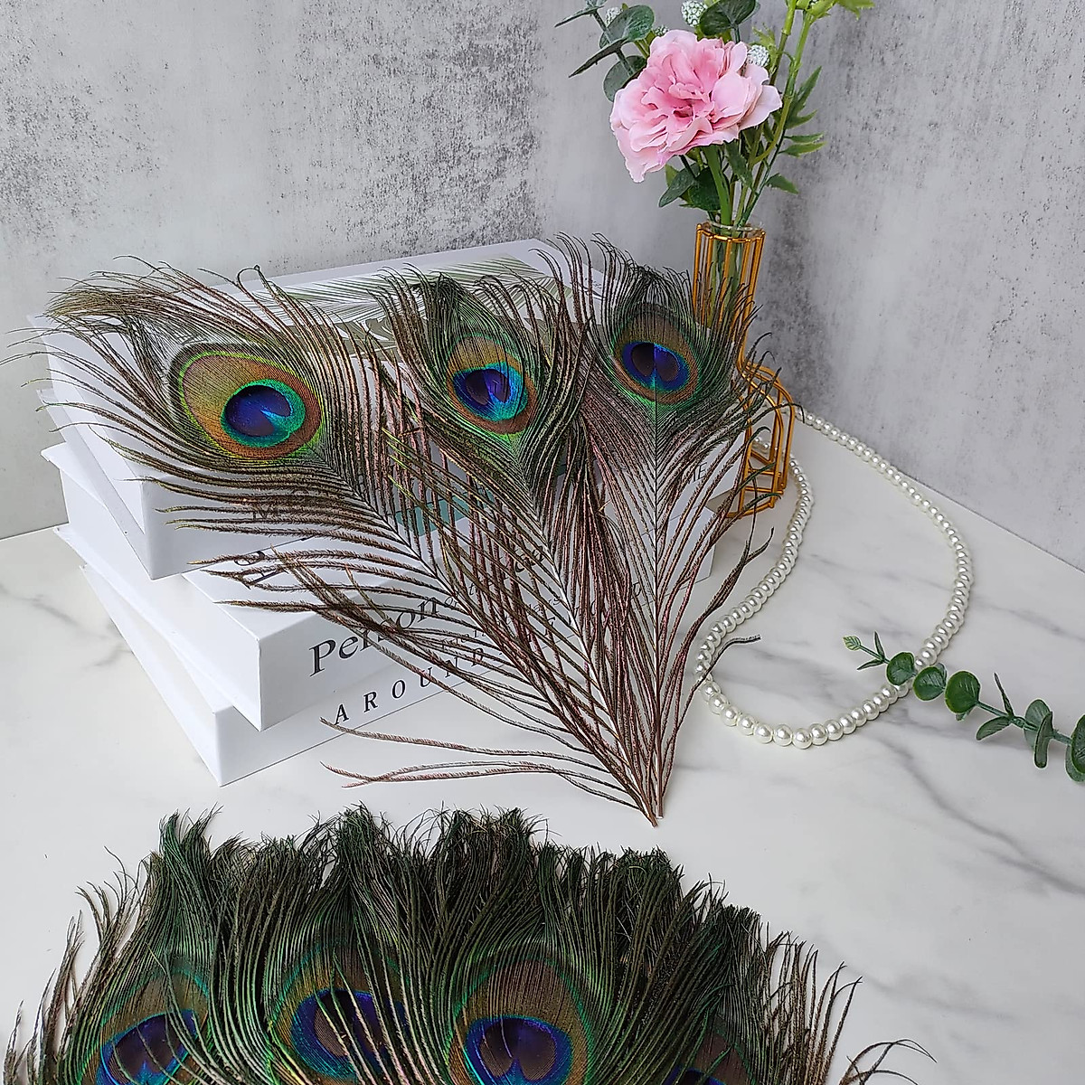 THARAHT 12pcs Peacock Feather Natural in Bulk 10-12 inch 25-30cm for Craft Vase Wedding Home Party Christmas Day Decoration Peacock Feathers