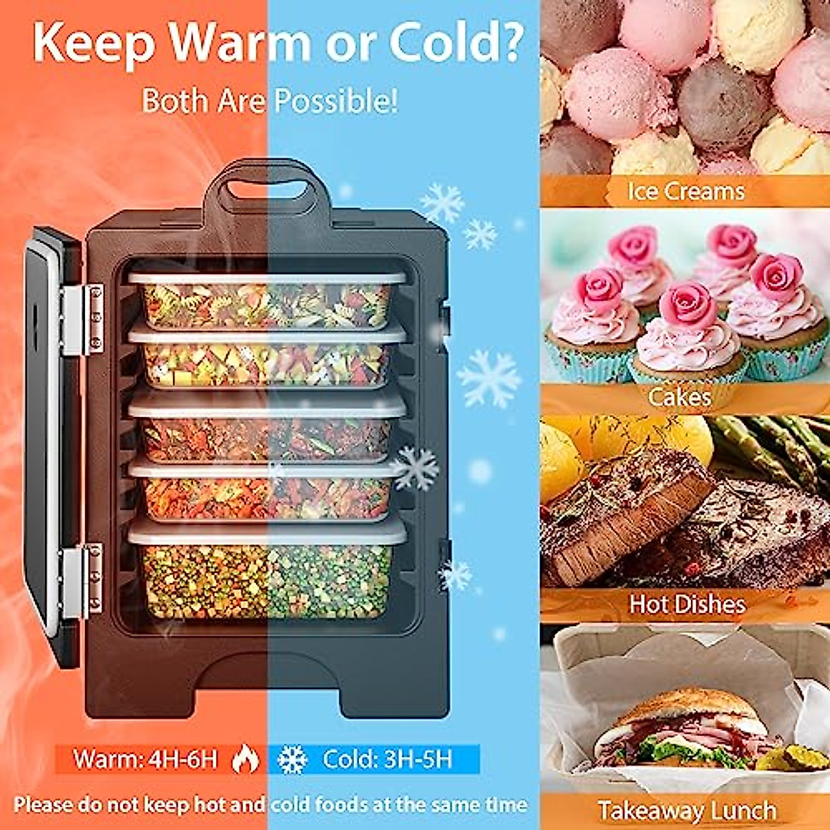 COSTWAY End-Loading Insulated Food Pan Carrier, for 5 Full-Size Pan, 81 Quart Capacity, Food-grade LLDPE Material, Portable Food Warmer with Fastener, Ideal for Canteen and Restaurant Use