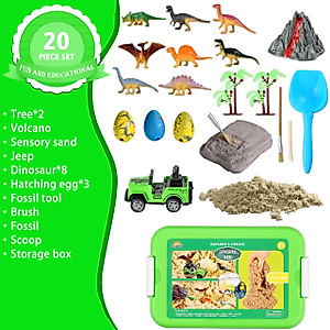 AGENTLAN Dinosaur Sensory Bin, Dinosaur Dig Sensory Toys with Play Sand for Toddlers Boys and Girls, Kids Toys Gift Sand Box for Age 3 4 5 6 7 8