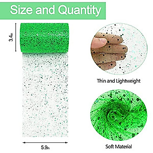Glitter Tulle Rolls, 6” by 50 Yards (150FT) Sparkling Tulle Spool Ribbon Sequin Tulle Netting Fabric for Tutu Skirt Wedding Birthday Baby Shower (Green)