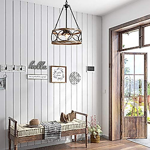 KSANA Farmhouse Drum Chandelier, Modern Faux Wood Light Fixture for Dining Rooms, Living Room, Bedroom and Foyer