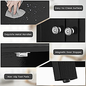 COSTWAY Bathroom Floor Cabinet - Freestanding Side Storage Organizer with Double Doors & Adjustable Shelf, Wooden Storage Cabinet for Living Room, Bedroom, Kitchen, Entryway (Black)