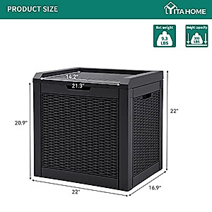 YITAHOME 32 Gallon Rattan Deck Box, Indoor Outdoor Storage Box for Patio Furniture, Pool Accessories, Cushions, Garden Tools, Sports Equipment, Waterproof Resin with Lockable Lid and Side Handles (Black)
