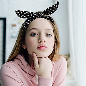 Hicarer 2 Pieces Polka Dot Headbands for Women Headband Retro Bandana Halloween Dress Up 50s Wire Headband Vintage Print Christmas Hairband(0.23 Inch,Black)