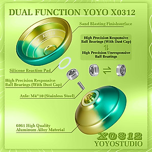 YOYOSTUDIO Responsive Yoyo Professional Yoyo for Kids 8-12 Fingerspin Yo Yo for Adults Kids Pro Trick Yoyos with Unresponsive Yoyos Bearings Kit, 10 Yo-Yo Strings, Case and Gloves (Yellow & Green)