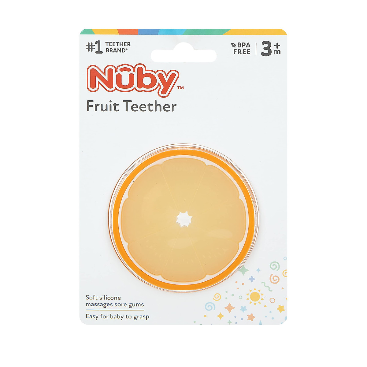 Nuby 100% Silicone Fruit Teether, Orange, 3M+