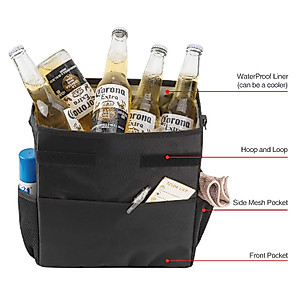 Ryhpez Car Trash Can with Lid - Car Trash Bag Hanging with Storage Pockets, Leak-Proof Collapsible Garbage Bin for Car(3.2 Gallon/12L)