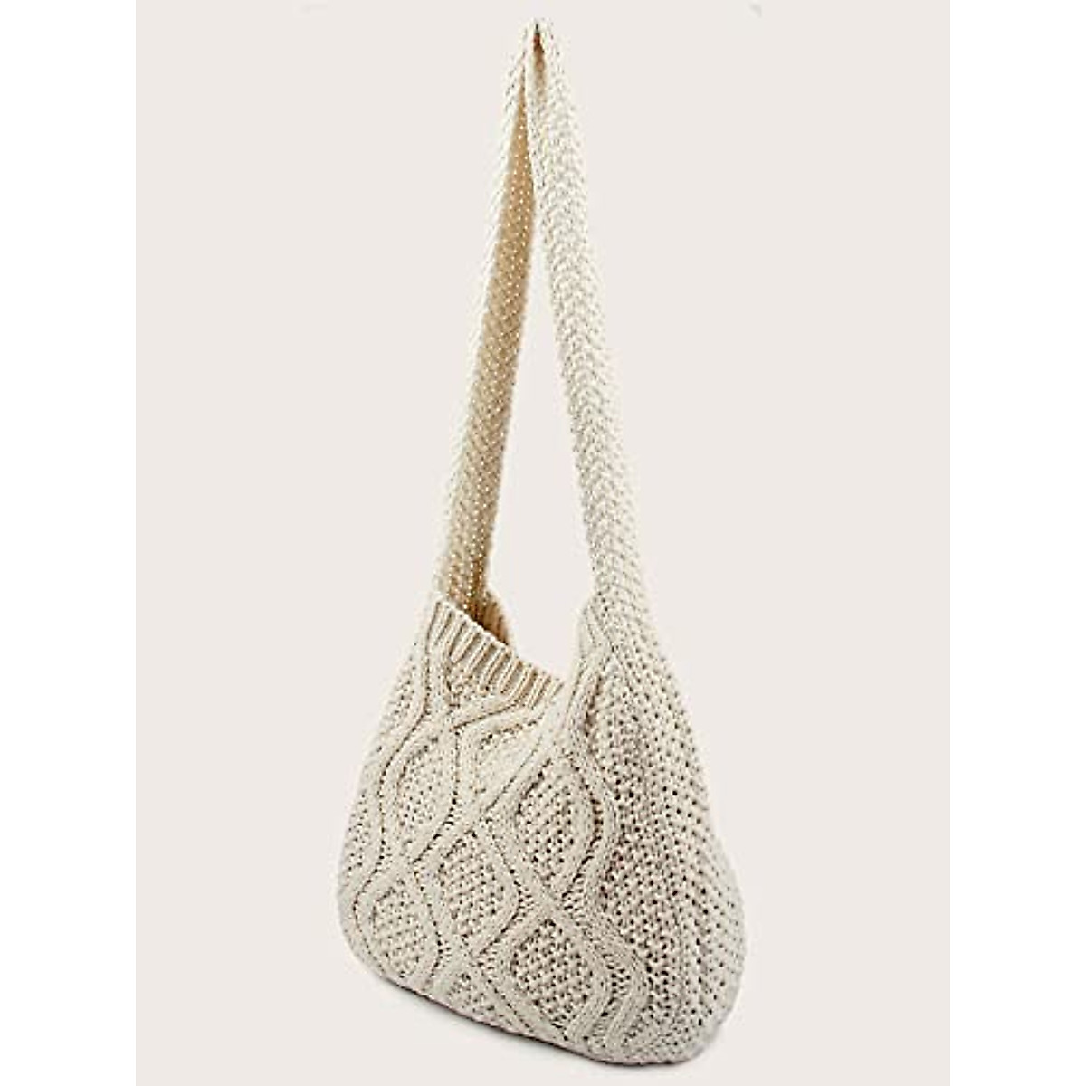 Verdusa Women's Crochet Shoulder HandBags Hobo Knitted Tote Bag Shopping Bags Beige one-size