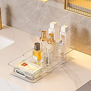 Pull-Out Decorative Tray 15.3x7.1 Inches, Clear Tray for Bathroom Dresser Counter Countertop,Dispenser Plate Serving Trays Pedestal Tray for Perfume,Cosmetics,Jewelry,Makeup,Skincare Organizer