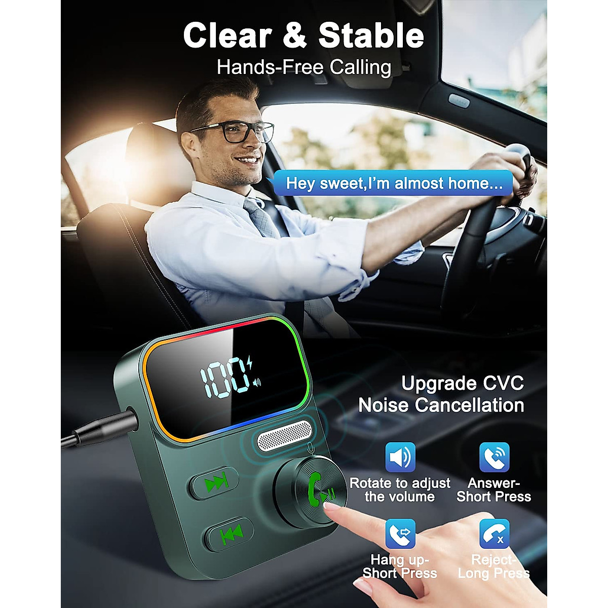 Bluetooth 5.3 Aux Receiver for Car, [Upgraded Enhanced Mic & LED Display] Bluetooth Car Adapter,Wireless Audio Receiver for Car/Home Stereo/Wired Headphones/Speaker,Hands-Free Call