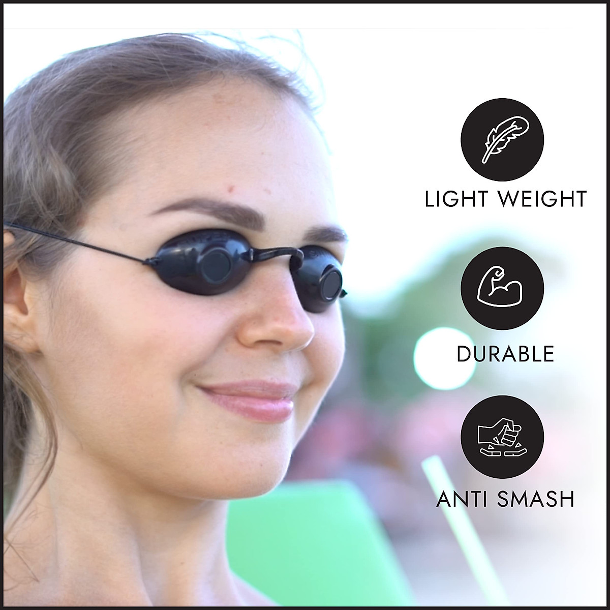 Super Sunnies UV Eye Protection, FDA Compliant Individual Tanning Bed Goggles Eyeshields, Glasses, With a Clear Case/Box (Black)