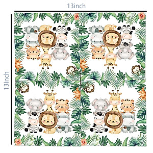 50 Pcs Jungle Safari Animal Napkins Party Disposable Dinner Napkins Animal Paper Napkins Safari Napkins Jungle Themed Party Napkins for Baby Shower Birthday Party